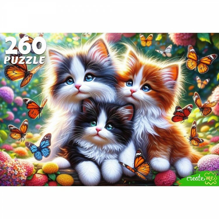 Пазл 260 элементов Котята и бабочки (РК) арт. Х260-4549
