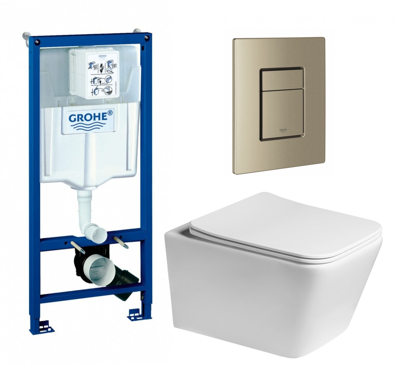 Комплект 3 в 1 инсталляция Grohe Rapid SL + Унитаз подвесной SantiLine SL-5007 + кнопка никель матовый