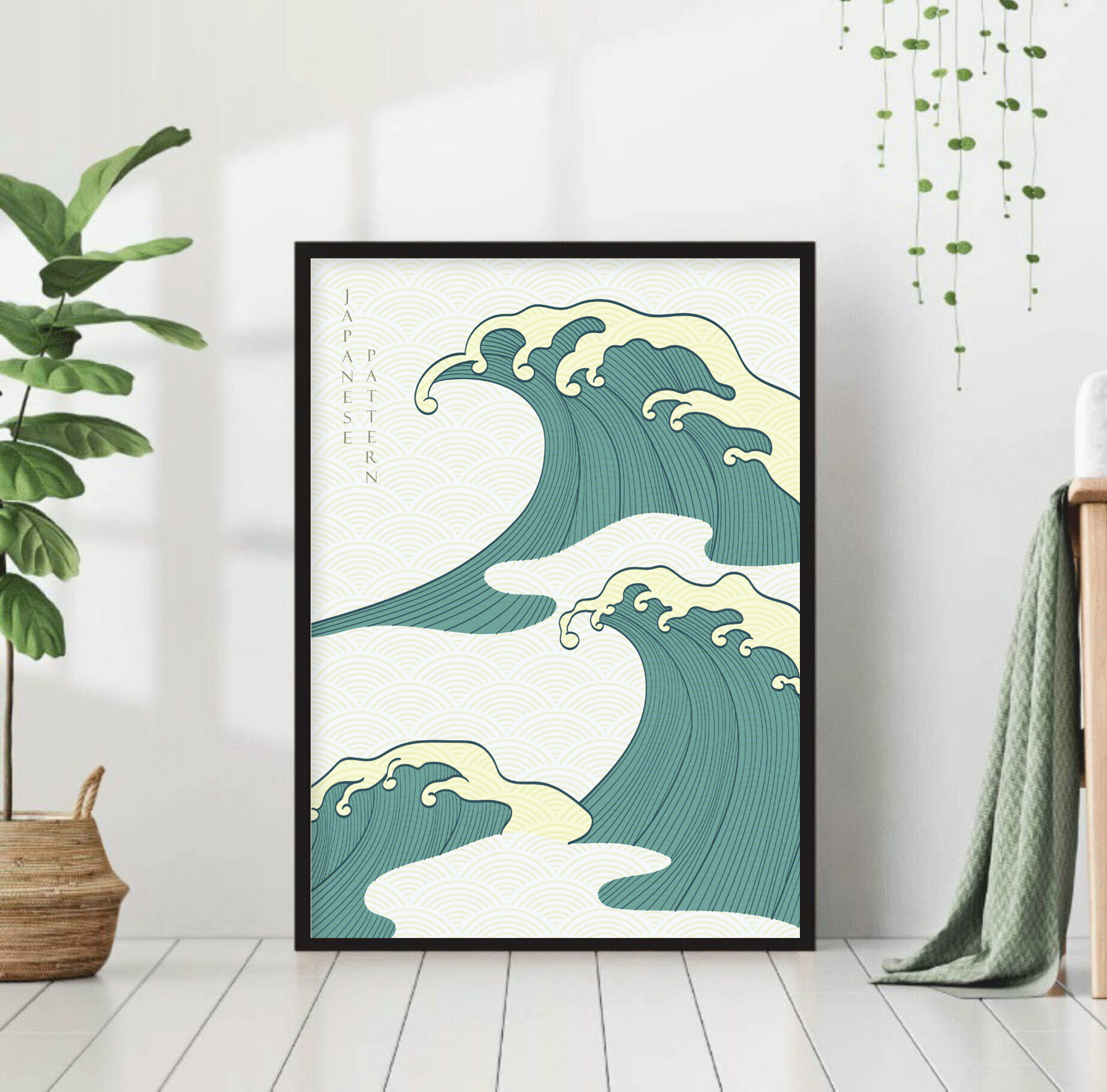 Постер "Волна хокусай" 50x70 в черной рамке на стену для интерьера
