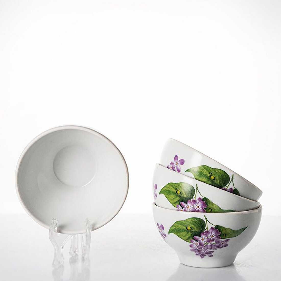 Набор фарфоровых пиал "Сирень", белые, 170 мл - 4 шт, Добруш