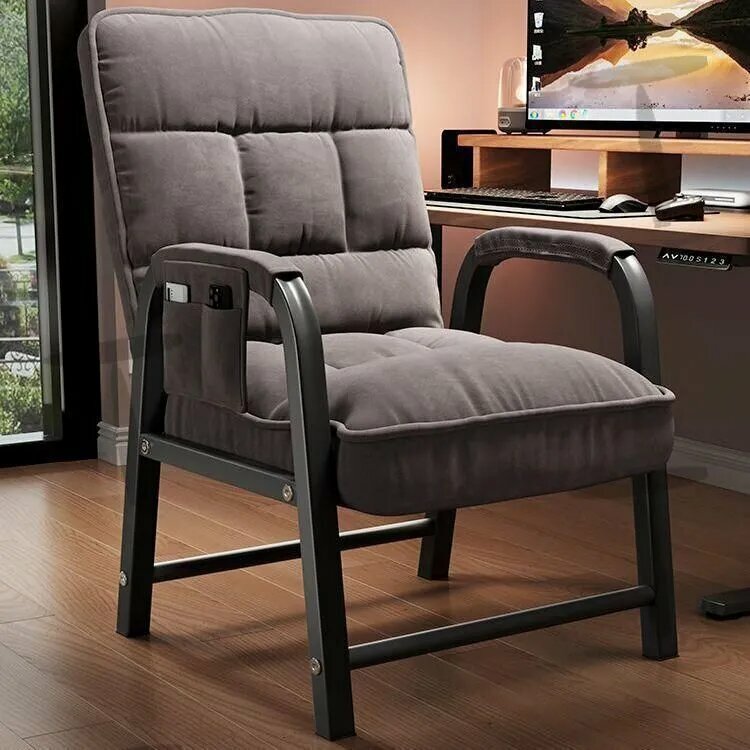 Кресло, обивка хлопок, серое, классическое, 50 см x 56 см x 95 см, Сумки для хранения, подушки, без скамеек для ног.