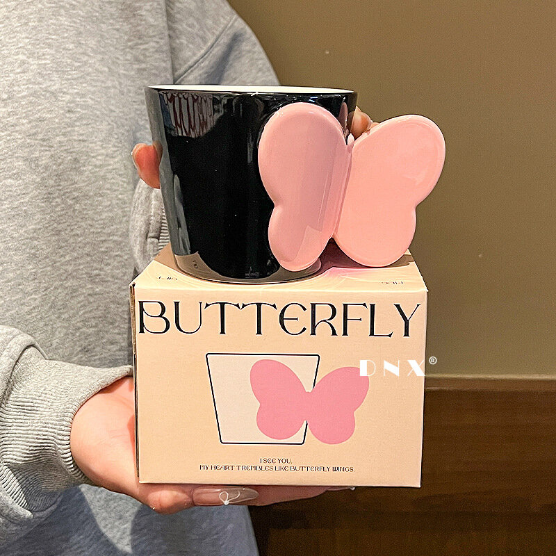Кружка с ручкой-бабочкой для девочек, кофейная чашка, латте, чашка-цветок, подарок, ретро-чашка, сувенир