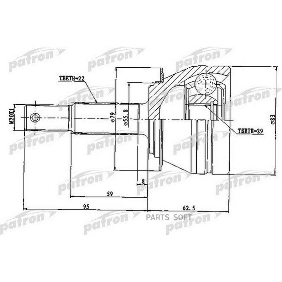 ШРУС наружный 22x52x29 DAEWOO: NEXIA 95-97, NEXIA седан 95-97 PATRON PCV1234 | цена за 1 шт