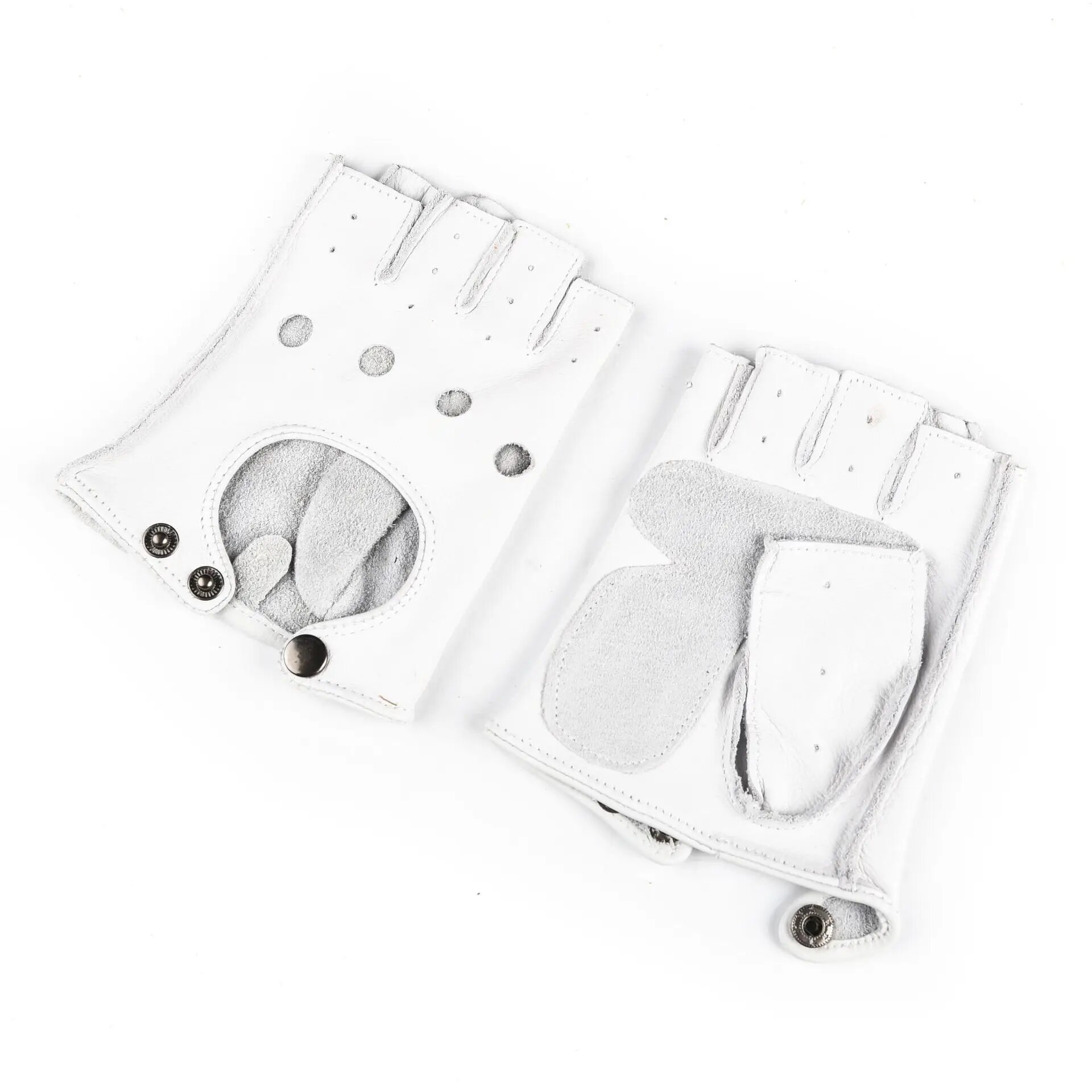 Перчатки из натуральной воловьей кожи, мужские перчатки для фитнеса в стиле ретро с полупальцами, женские нескользящие перчатки для езды на мотоцикле, спорта на открытом воздухе Белый, M, White