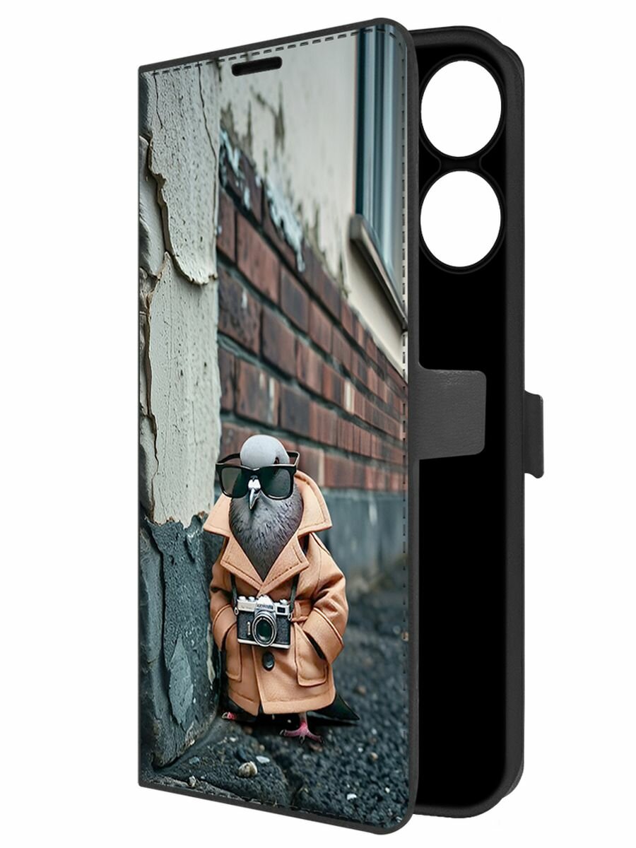 Чехол-книжка Krutoff Eco Book для Realme Note 60X Шпиониро Голубиро (черный)
