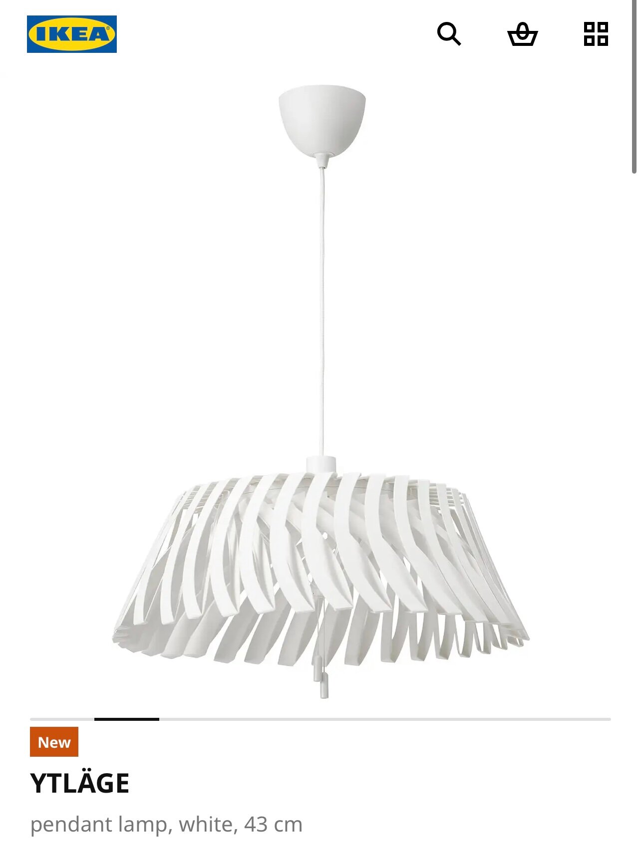 Подвесной светильник YTLÄGE IKEA, белый, диаметр 43-80 см раскладывающийся