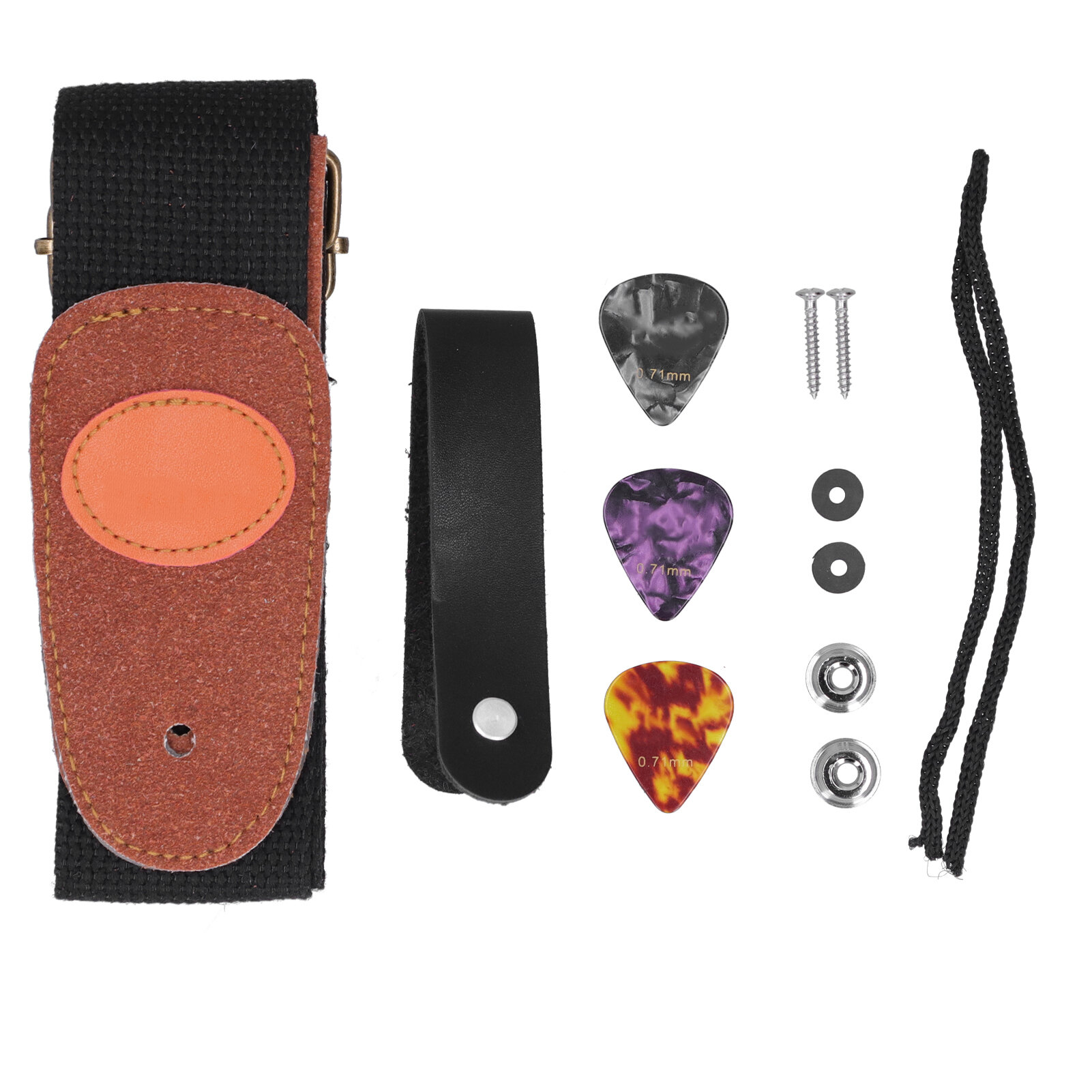 Ремень для гитары, шейный ремень, целлулоидные медиаторы с крепежными элементами, аксессуары для струнных инструментов, черный.