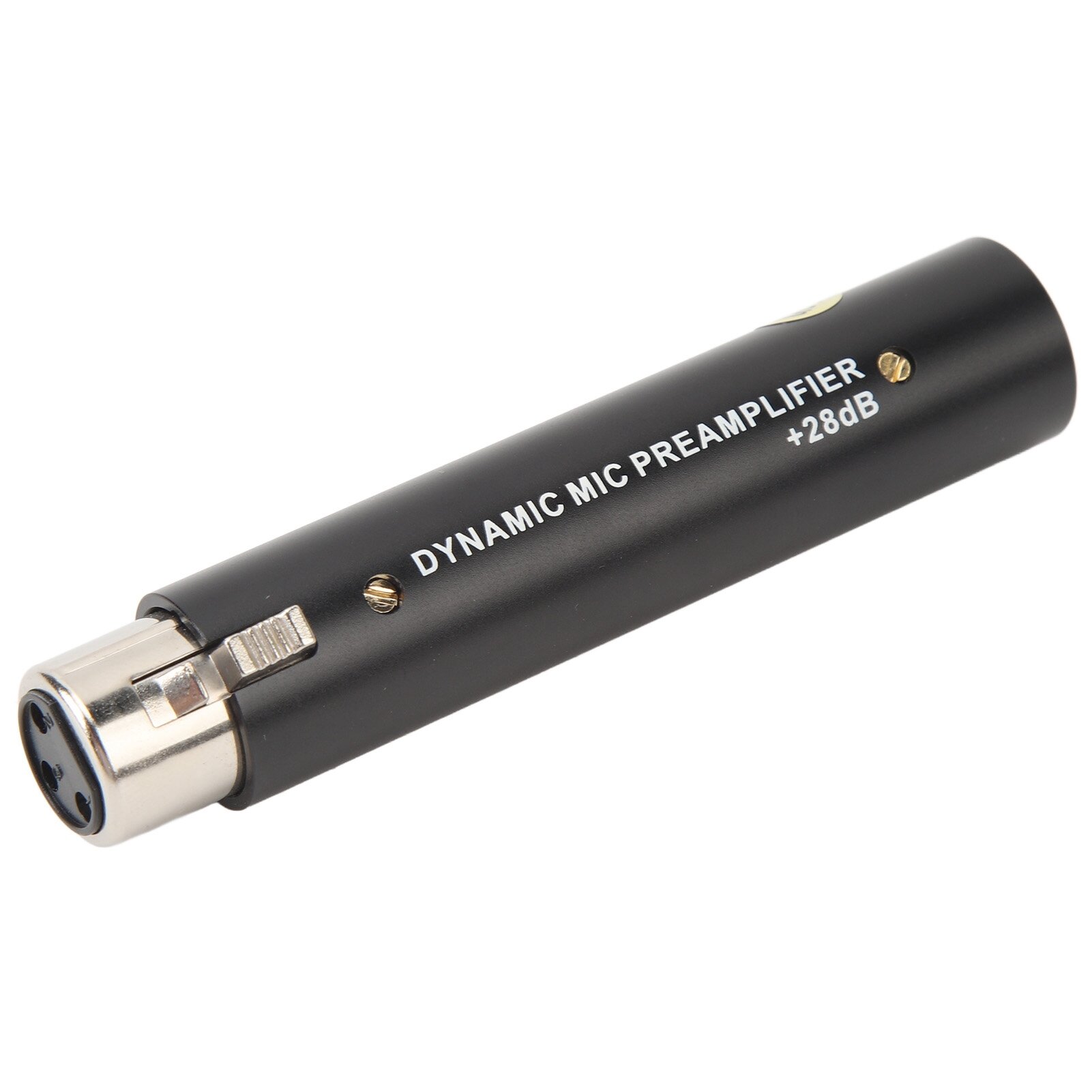 DM1 Dynamite Active Inline Microphone Preamplifier Active Inline Mic Preamp Mic Booster с усилением 28dB, материал алюминиевый сплав, вес 61g, разъемы XLR 3-контактные мужской/женский, питание 48V по IEC 61938, диапазон частот 10-120000Hz, импеданс