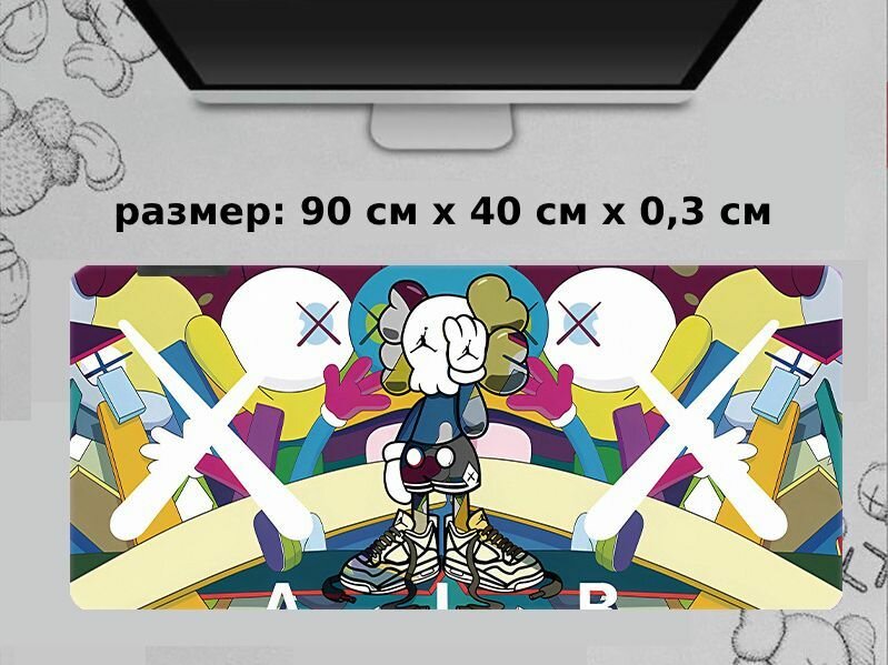 Коврик для мышки, компьютерный большой игровой, 90х40х0,3 см (Kaws разноцветный 4)