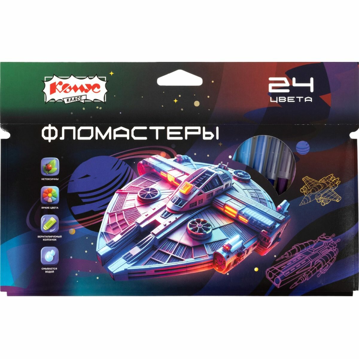 Набор фломастеров 24 цвета Комус Класс Star way (линия 1-3мм, смываемые) картон. уп. (2162241), 36 уп.