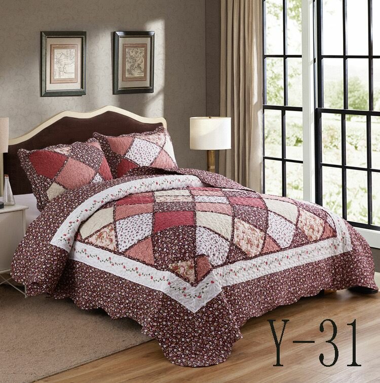 Покрывало с наволочками, пэчворк, стеганое, хлопок, 240x220см, 3D-вышивка,