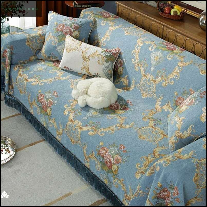 Европейский чехол для дивана 1/2/3/4-местный мягкий из синели с жаккардовой цветочной бахромой и стула