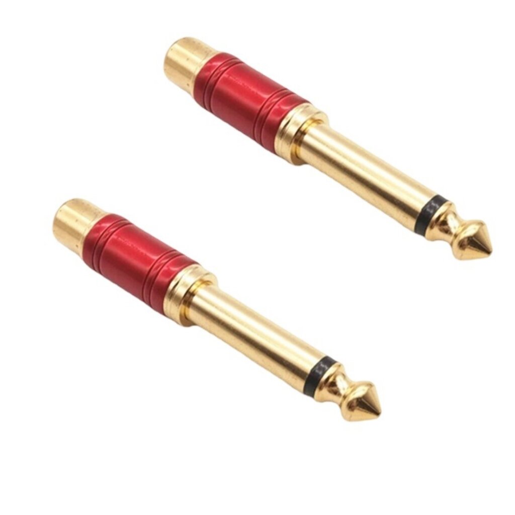2 позолоченных разъема RCA female- 6,35 мм для монофонического аудиоадаптера-красный