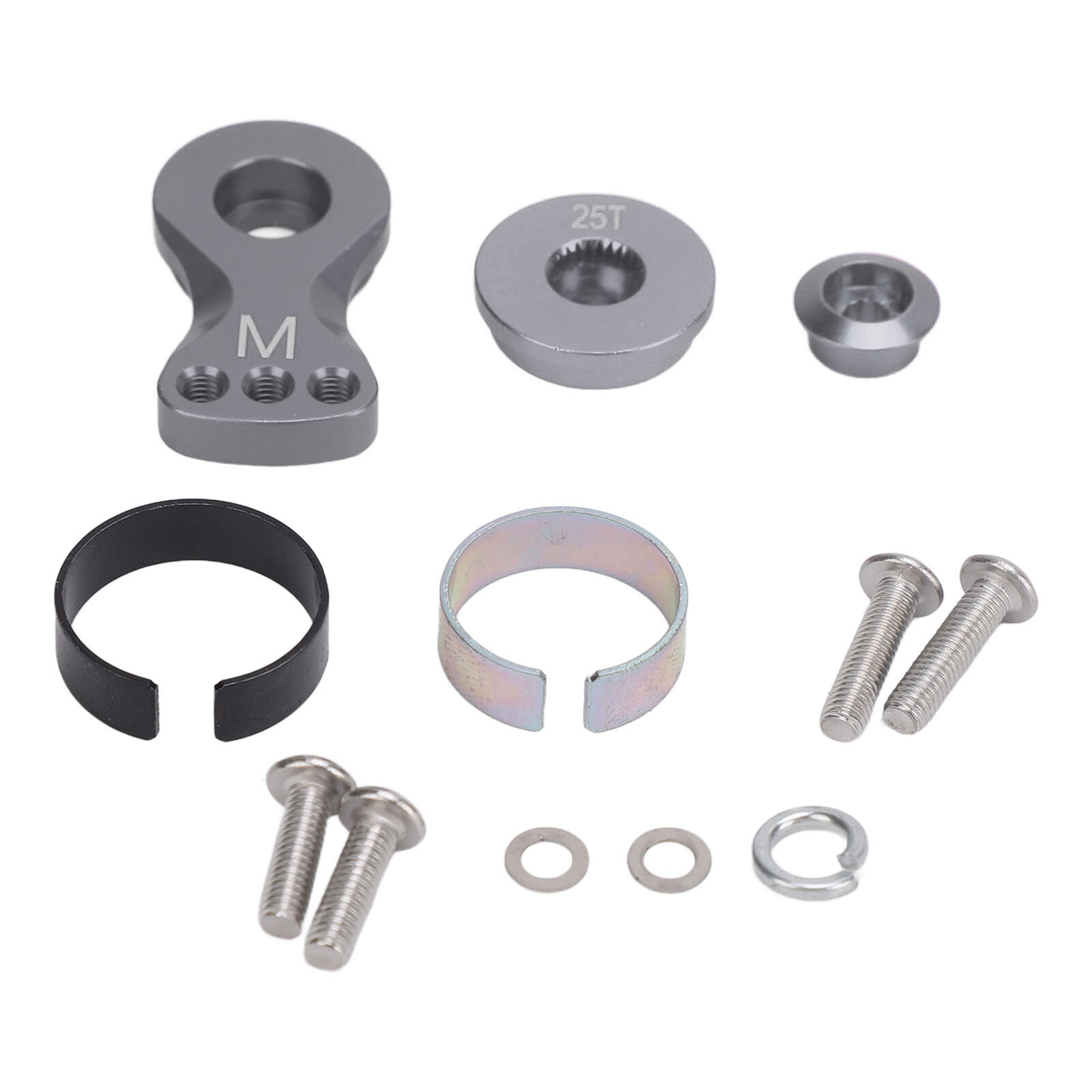 Универсальный сервопривод 25T Servo Saver Adjust из алюминиевого сплава для замены на радиоуправляемых автомобилях масштаба 1/10, размер M, длина 29,5 мм, металлический цвет.