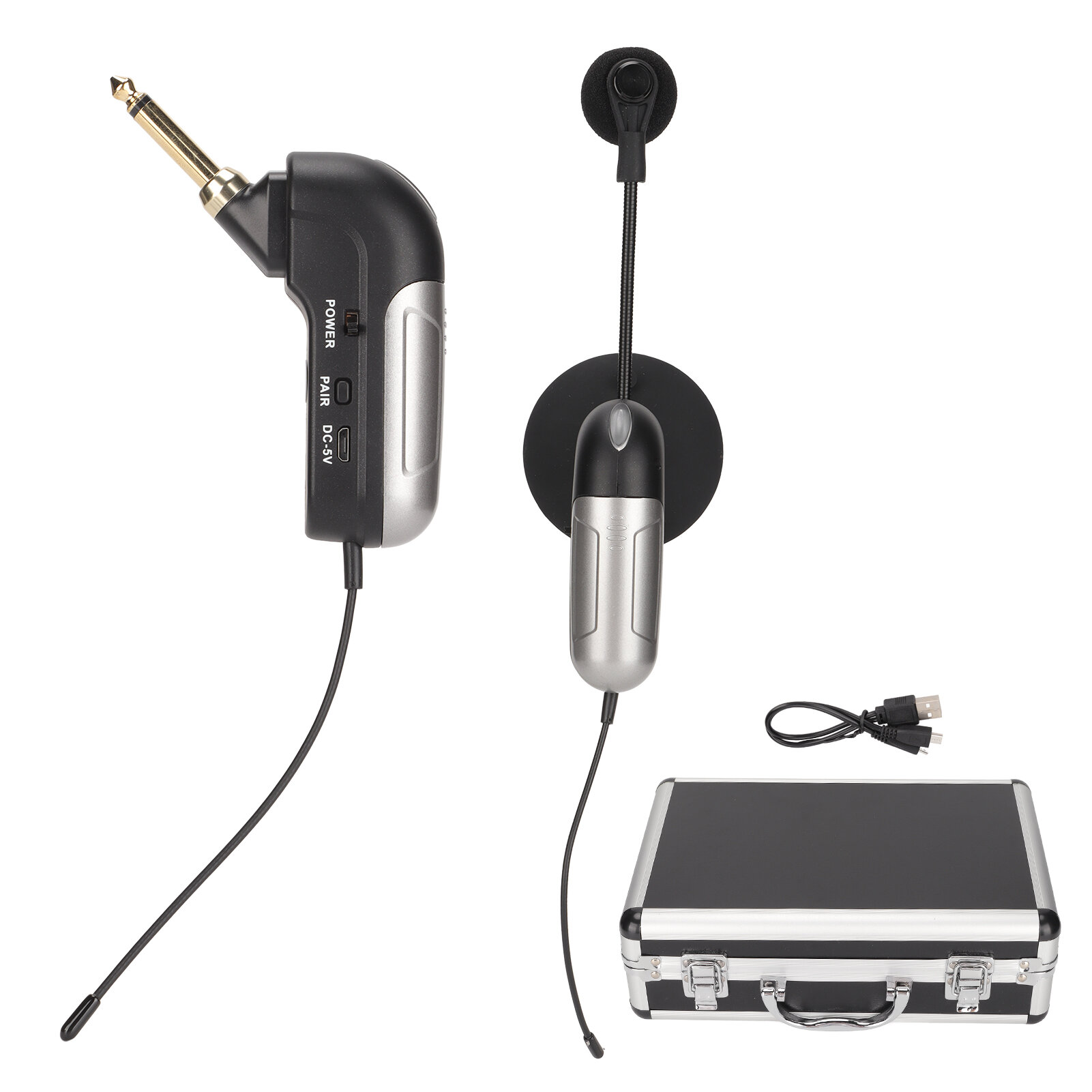 Беспроводной инструмент микрофона с шоковым, 360 ° Gooseneck UHF MIC -приемник для гитарной скрипки