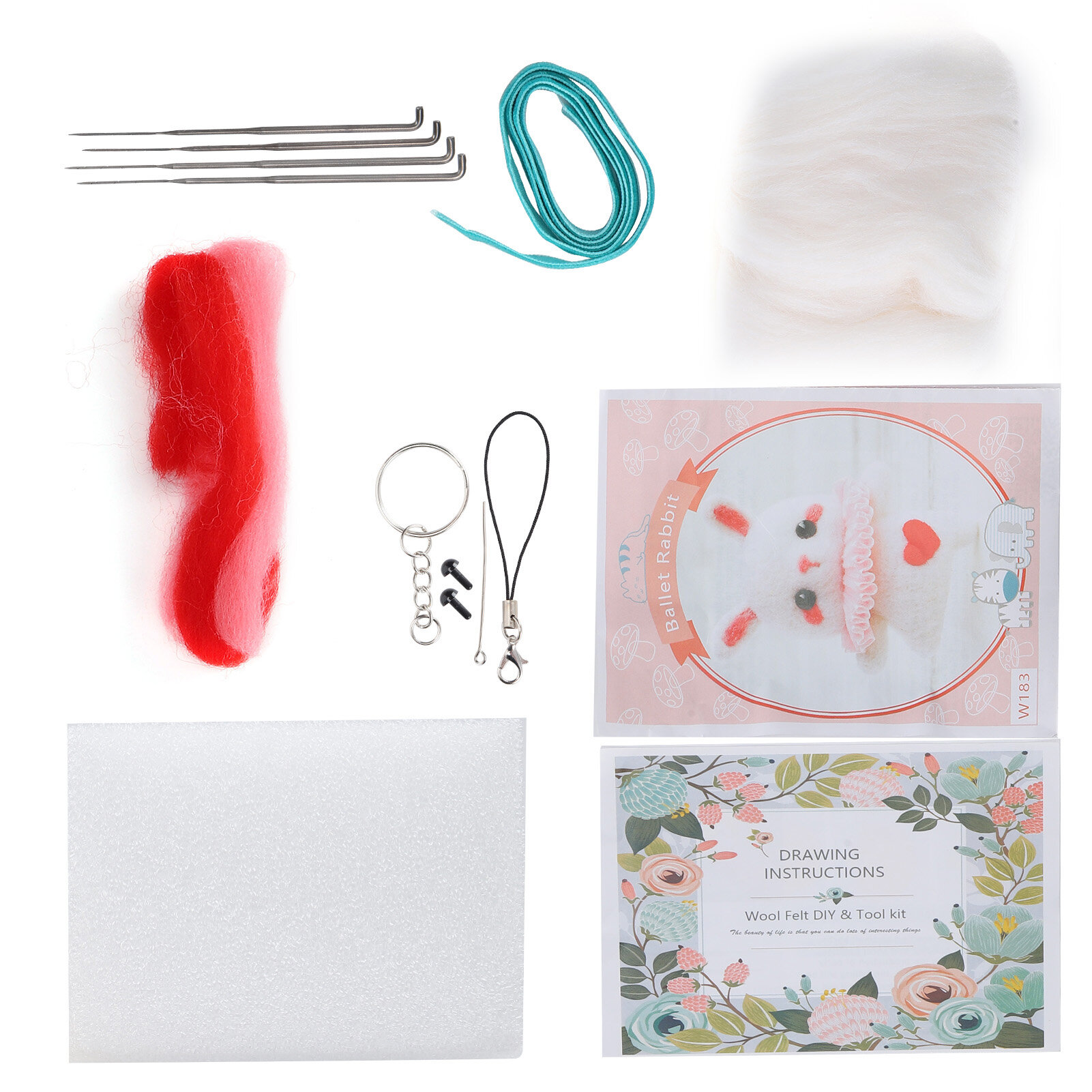 Набор для валяния иглой из шерсти и химического волокна. Изготовление фигурок животных своими руками. Поделки для начинающих (183# Балетный зайчик)