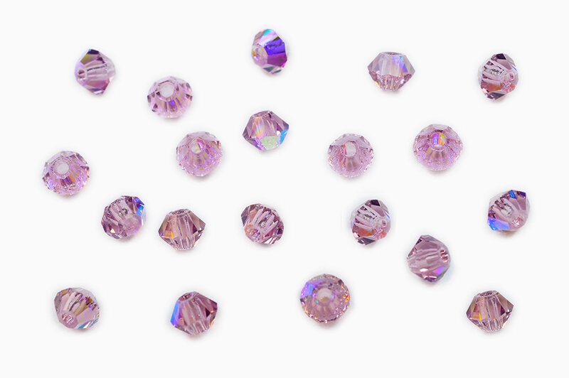 Бусины биконусы хрустальные 3мм, цвет LIGHT AMETHYST AB, 745-055, 20шт