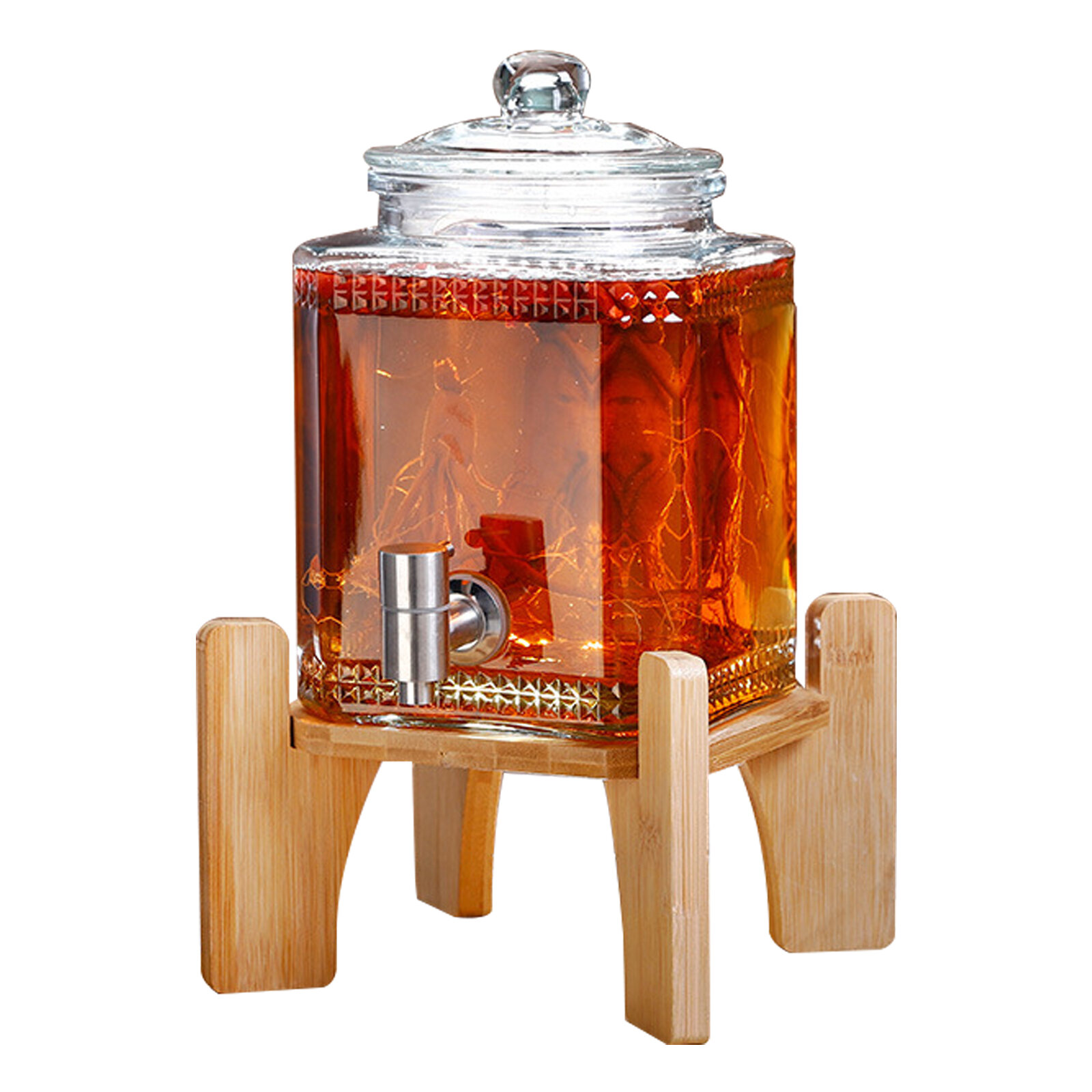 Стеклянный диспенсер для напитков емкостью 3000 мл для лимонада, сока, чая и праздничных напитков, кран из нержавеющей стали, деревянная подставка