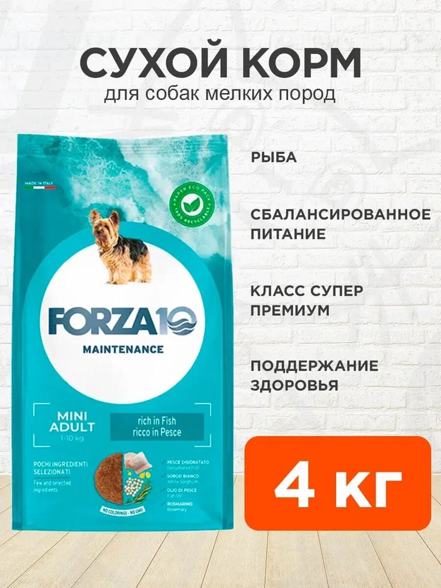 Корм сухой Forza10 Dog Maintenance Adult Mini для взрослых собак маленьких пород с рыбой, 4 кг