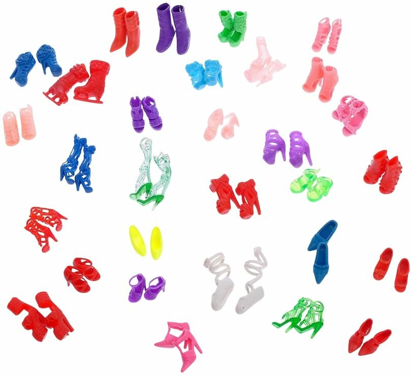 Обувь для кукол, набор из 30 пар, туфли и сапоги для кукол ростом до 30 см, пластик, 3+