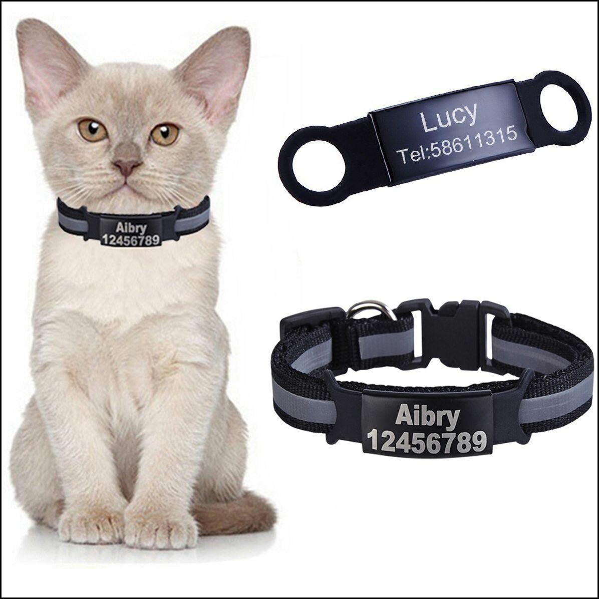 Ошейник для собак с гравировкой. Натуральная цвет черный обхват шеи 20-32 см