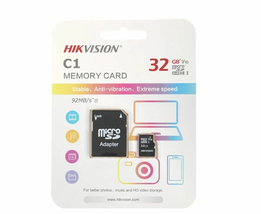 Карта памяти Hikvision TS-C1/32G, microSDHC, UHS-I, U1, 32ГБ, R/W: 92МБ/с с переходником