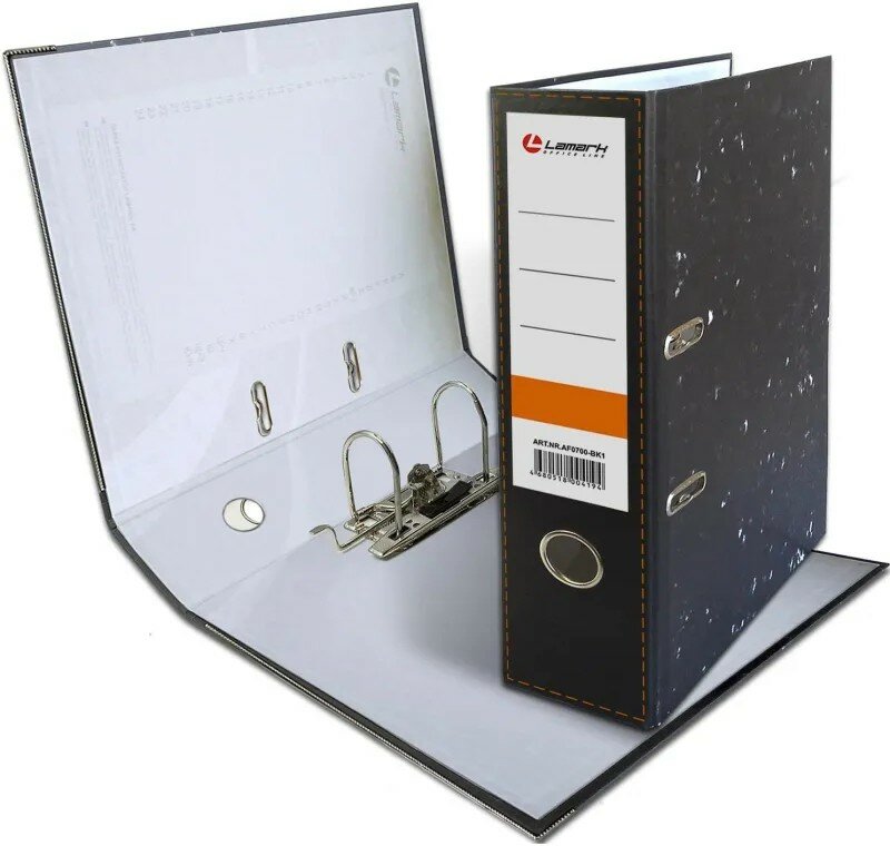 Папка-регистратор 75мм Lamark A4 (6 штук) черный мрамор, металл. окантовка, металл. кольцо