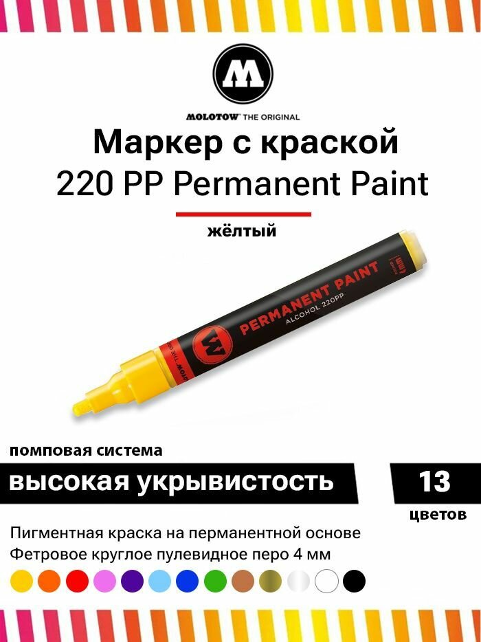 Перманентный маркер Molotow permanent paint 220PP 220006 желтый 4 мм