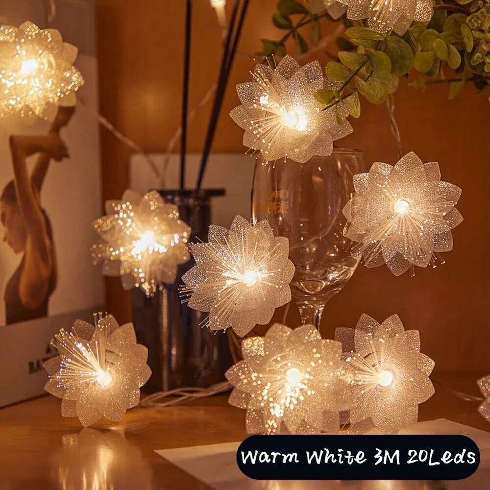 Светодиодная гирлянда из цветочных волоконно-оптических гирлянд на батарейках, свадебное рождественское украшение