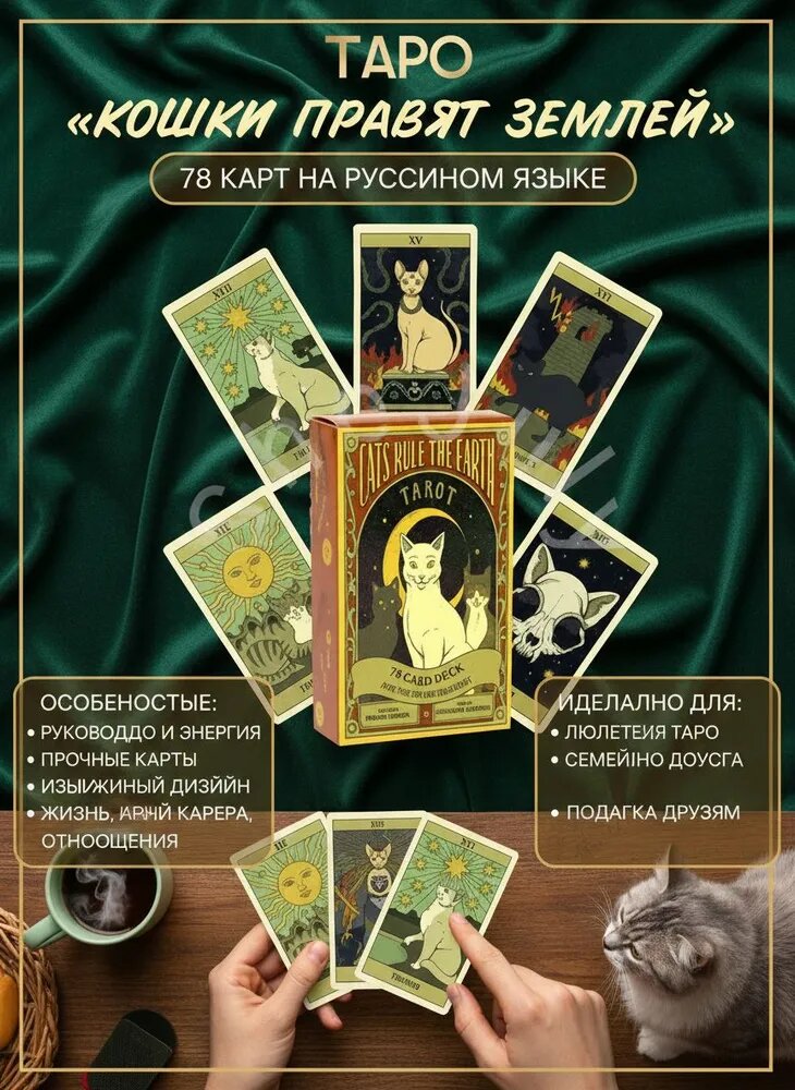 10,3*6 см Кошки правят Землей Таро: 78 карт колоды для одержимых кошками