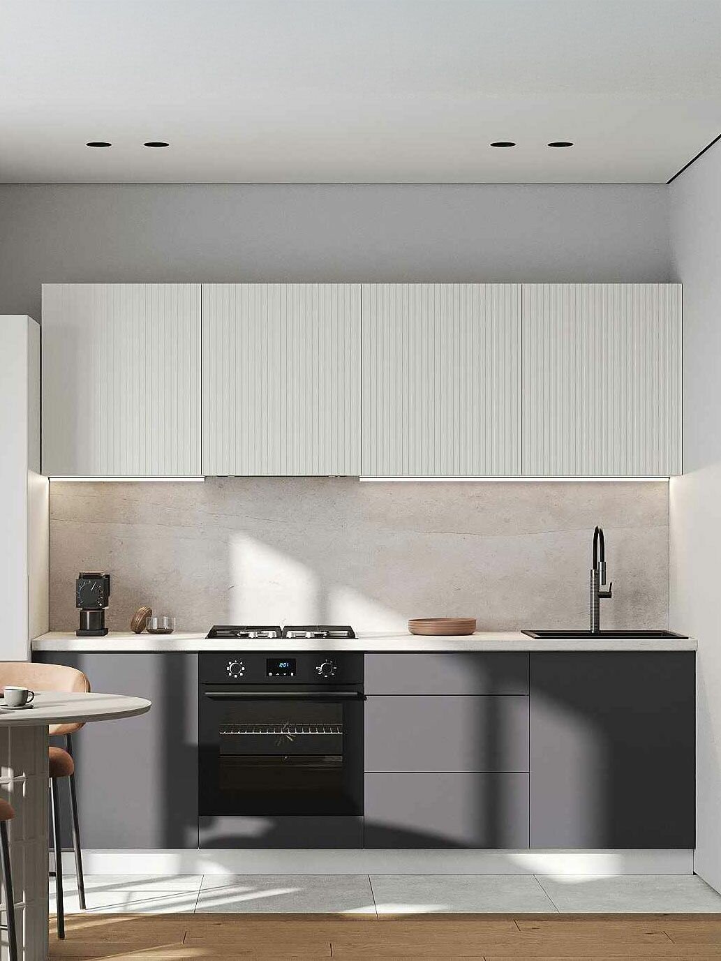 Кухонный гарнитур Комби 2.4 м, мебель для дома и кухни, Белый / Бланж / Графит