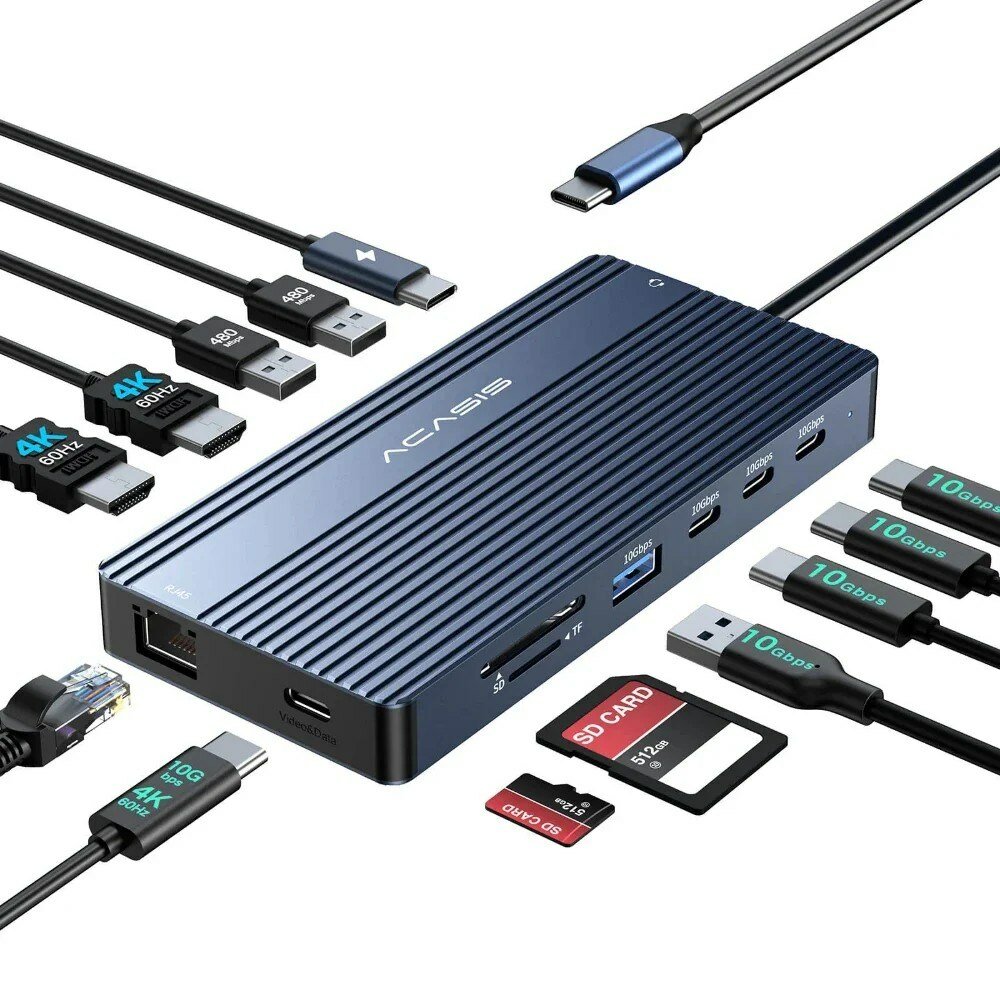 Док-станция ACASIS "DS-0203", 14 в 1, USB Type-C, HDMI, аудио, SD/TF