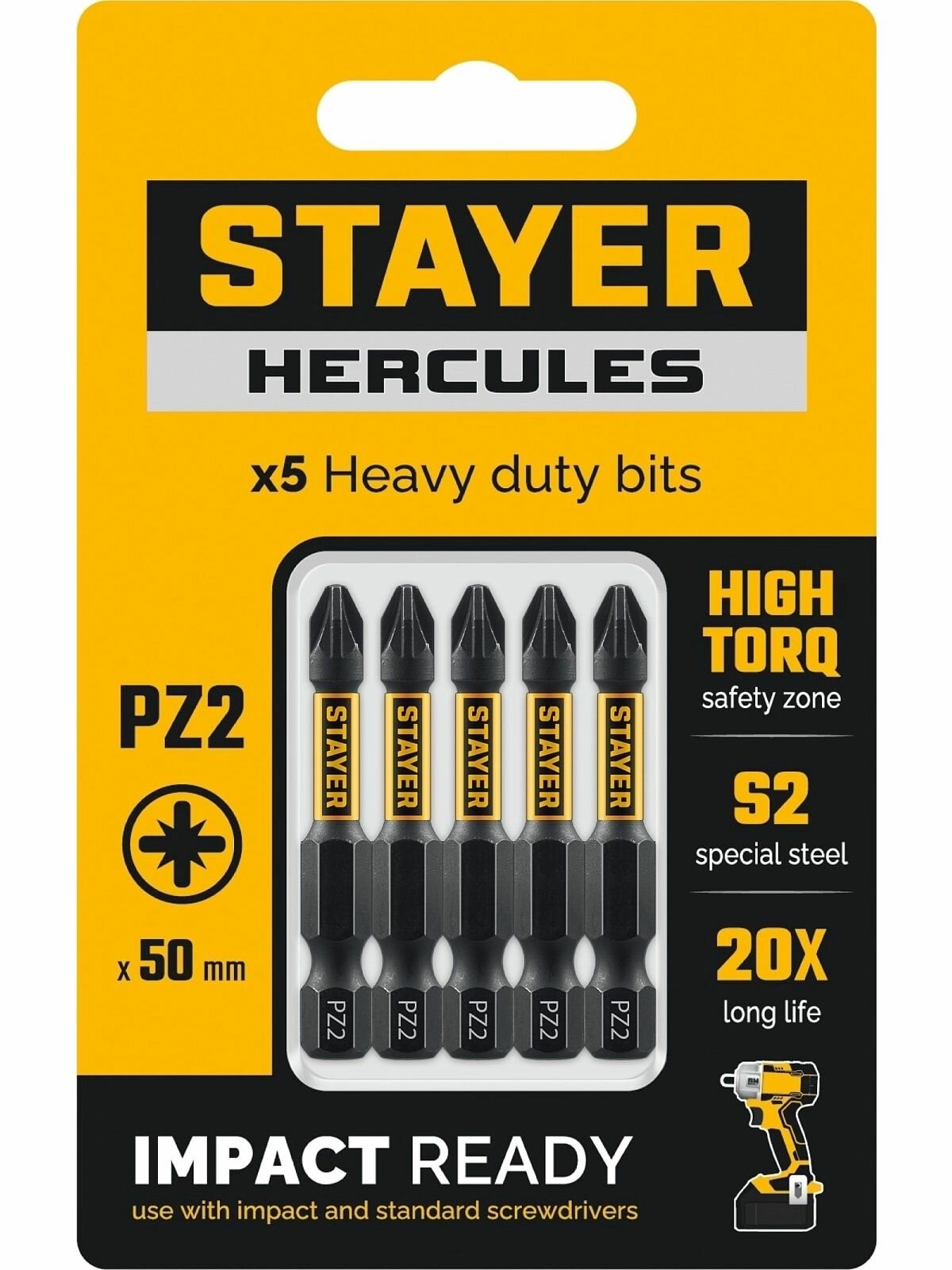 Торсионные биты STAYER HERCULES PZ 2, 50 мм (5 шт)