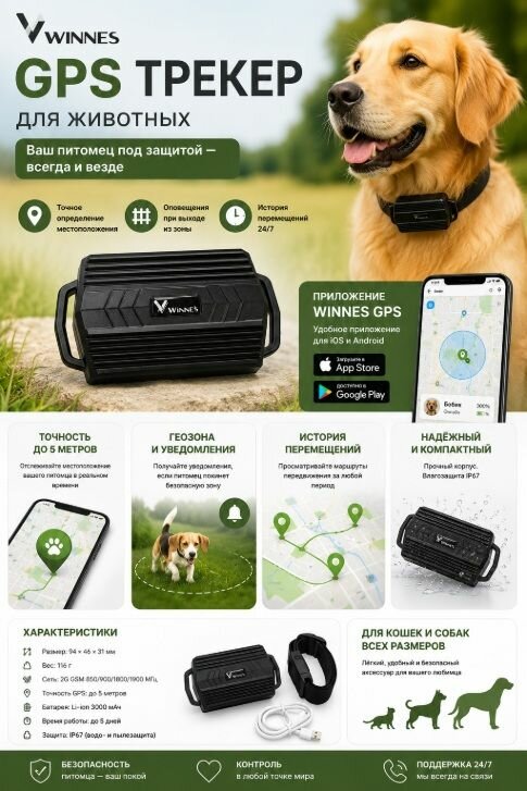 WINNES GPS умный GPS трекер для животных