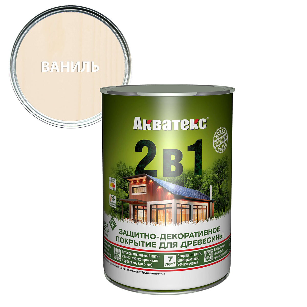 Защитно-декоративное покрытие Акватекс 2 в 1 для древесины алкидное полуматовое лессирующее, ваниль 0,8л