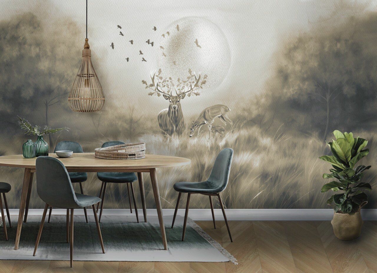 Обои бесшовные"Солнечный день на акварельной поляне" золотисто-бежевый текстура холст (ширина 2550мм х длина 2500мм)