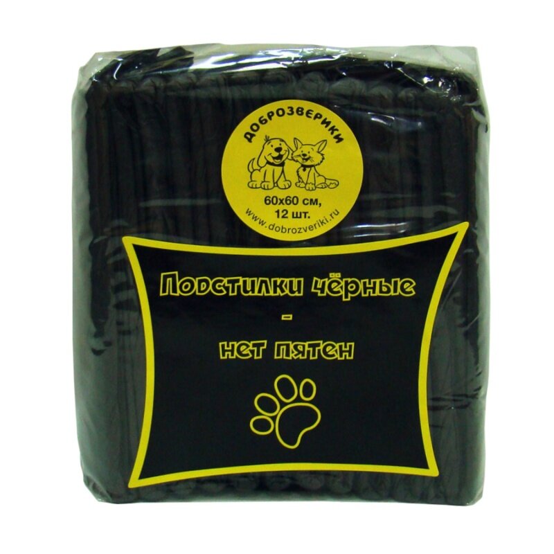Подстилки впитывающие для животных с суперабсорбентом 60х60 см, 12 шт, черные Доброзверики VLT-567921