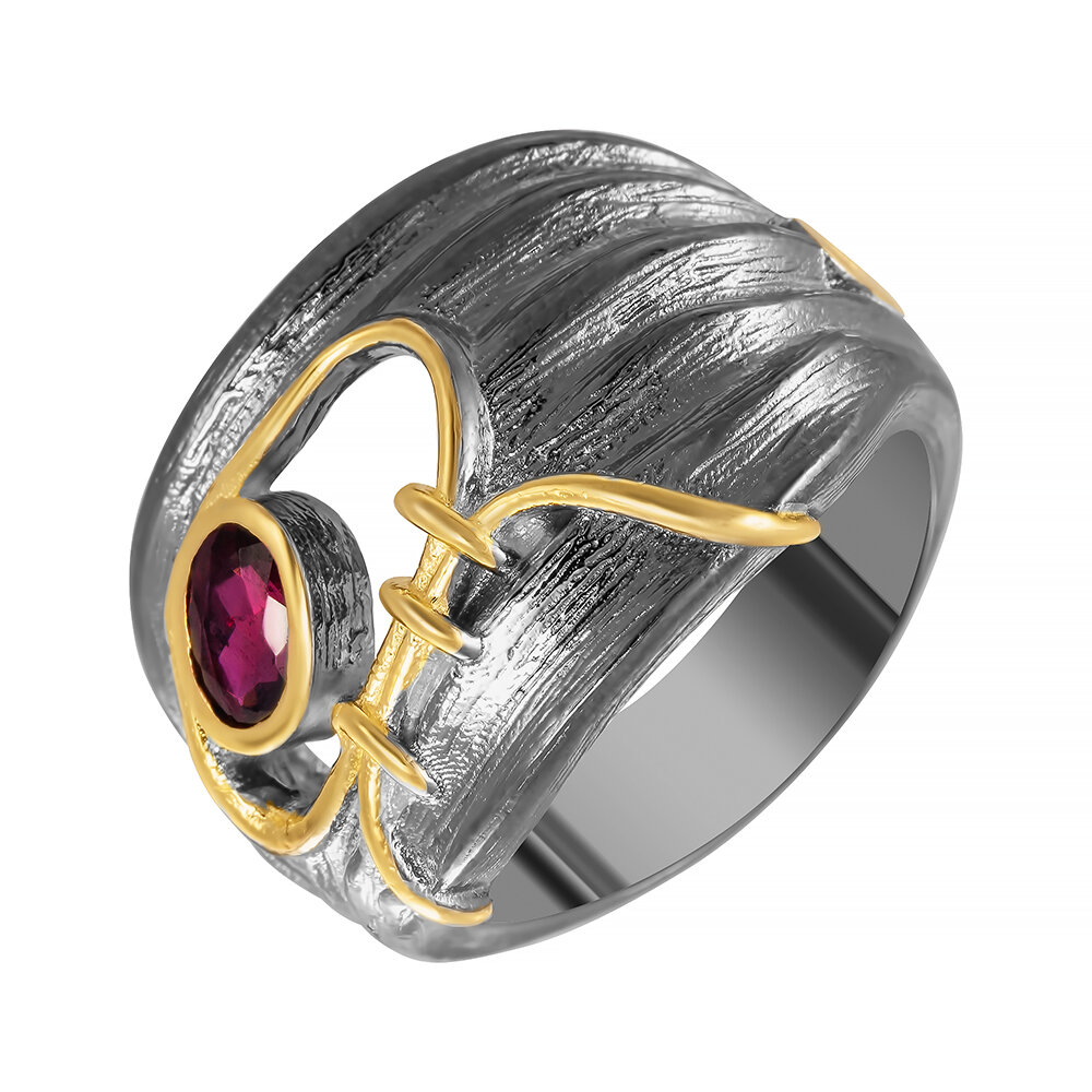 Кольцо, серебро, 925 проба, родолит