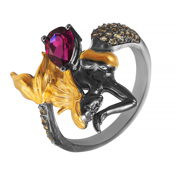 Кольцо, серебро, 925 проба, родолит, перидот