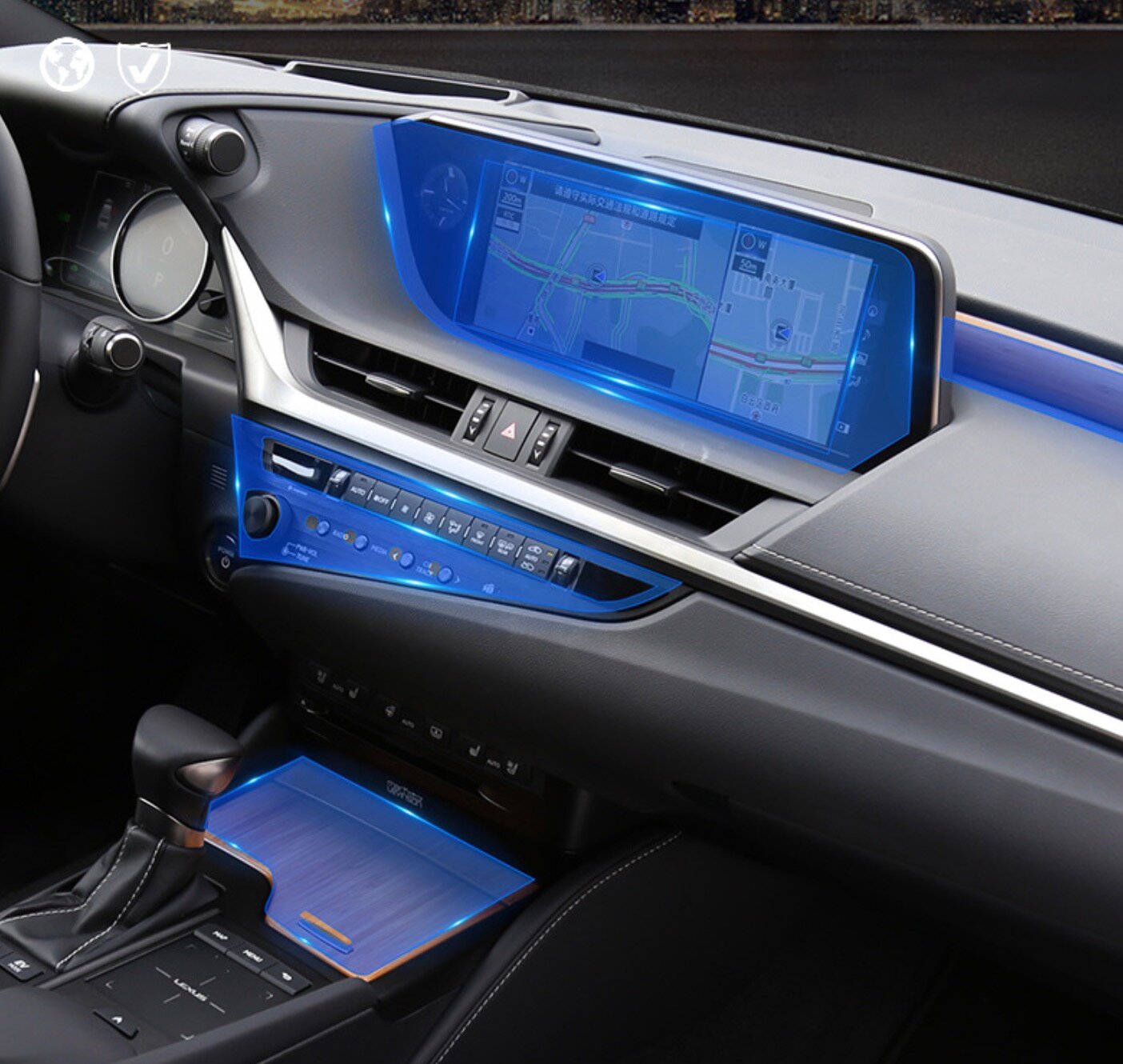 Полный комплект прозрачной защитной пленки MyPads в салон автомобиля Lexus ES 200 250 350 (Лексус ЕС) 2018 19 20 21 года для консолей, лаковых пове.