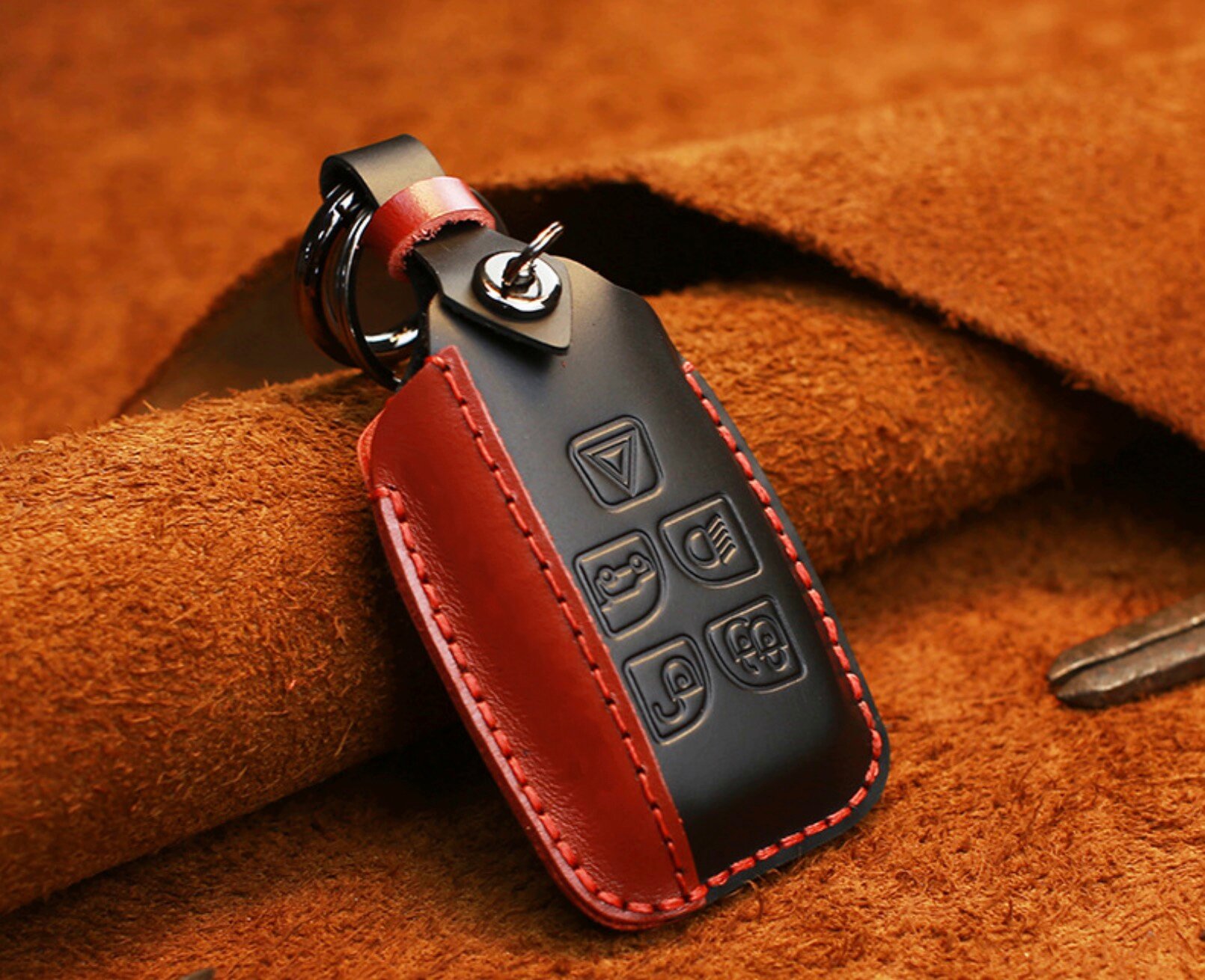 Защитный кожаный чехол ключница красный черный для автомобильного ключа брелок Jaguar Ягуар Land Rover Range футляр из кожи 2018 19 20 21 года