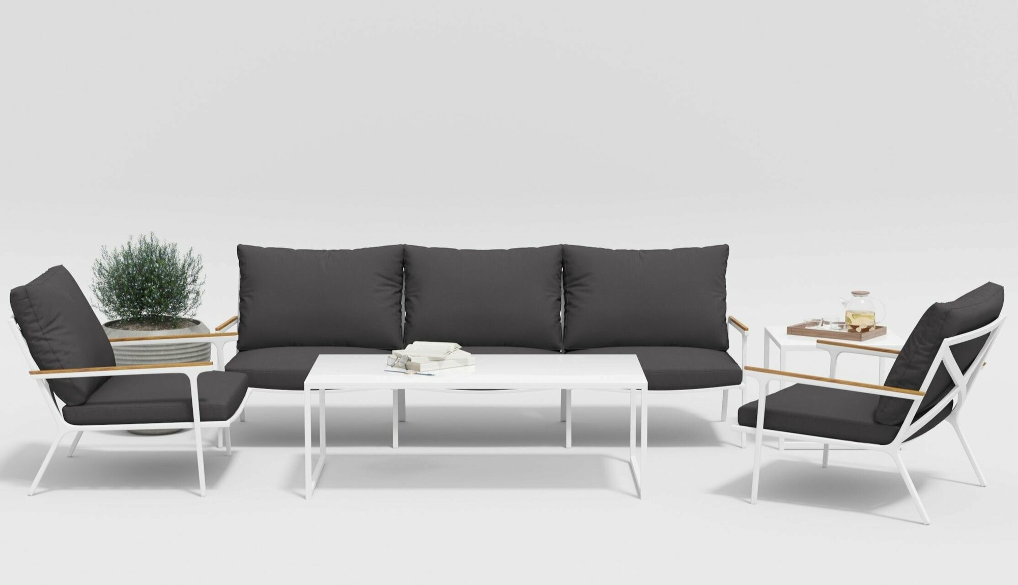 Лаунж зона Gardenini Calma Long каркас белый/подушки антрацит/столешница белая глянцевая
