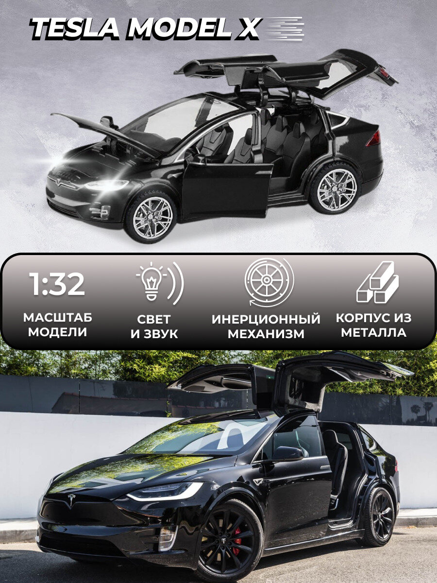 Коллекционная машинка металлическая Tesla Model X, инерционные игрушки модели машинок Тесла