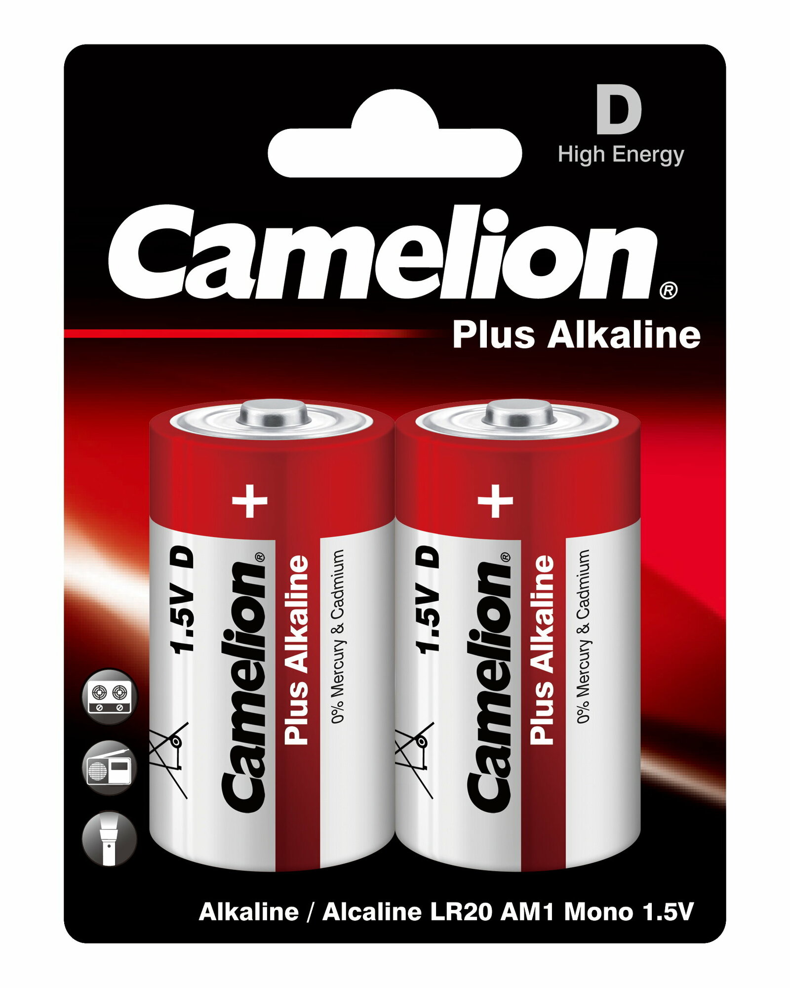 Батарейки Camelion D LR20 BP2, алкалиновые, 21 000mAh, 1,5V, 2 шт