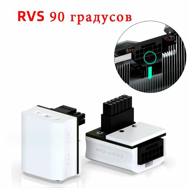 12VHPWR PCie 5.0 ATX 3.0 угловой адаптер 90 градусов белый алюминиевый RVS