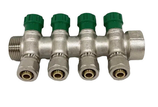 Коллектор для теплого пола Grema НВ 1x16 евроконус на 4 выхода c вентилями