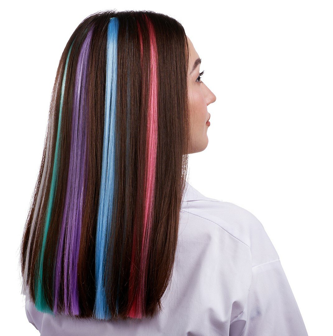 Цветные пряди для волос, Флуоресцентные, 5 гр, Ассорти, флуор, 50*3,2 см, 5 шт.