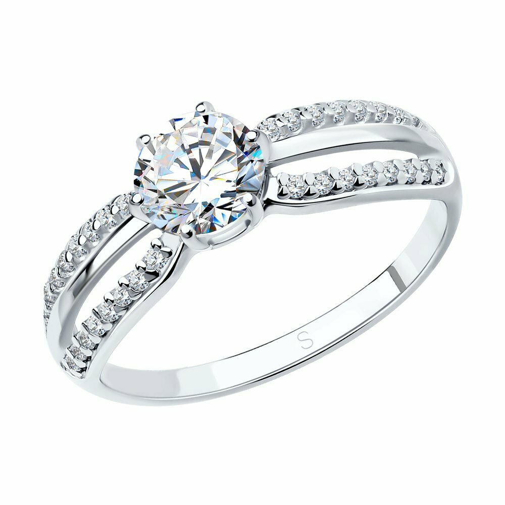 Кольцо помолвочное, серебро, 925 проба, родирование, фианит