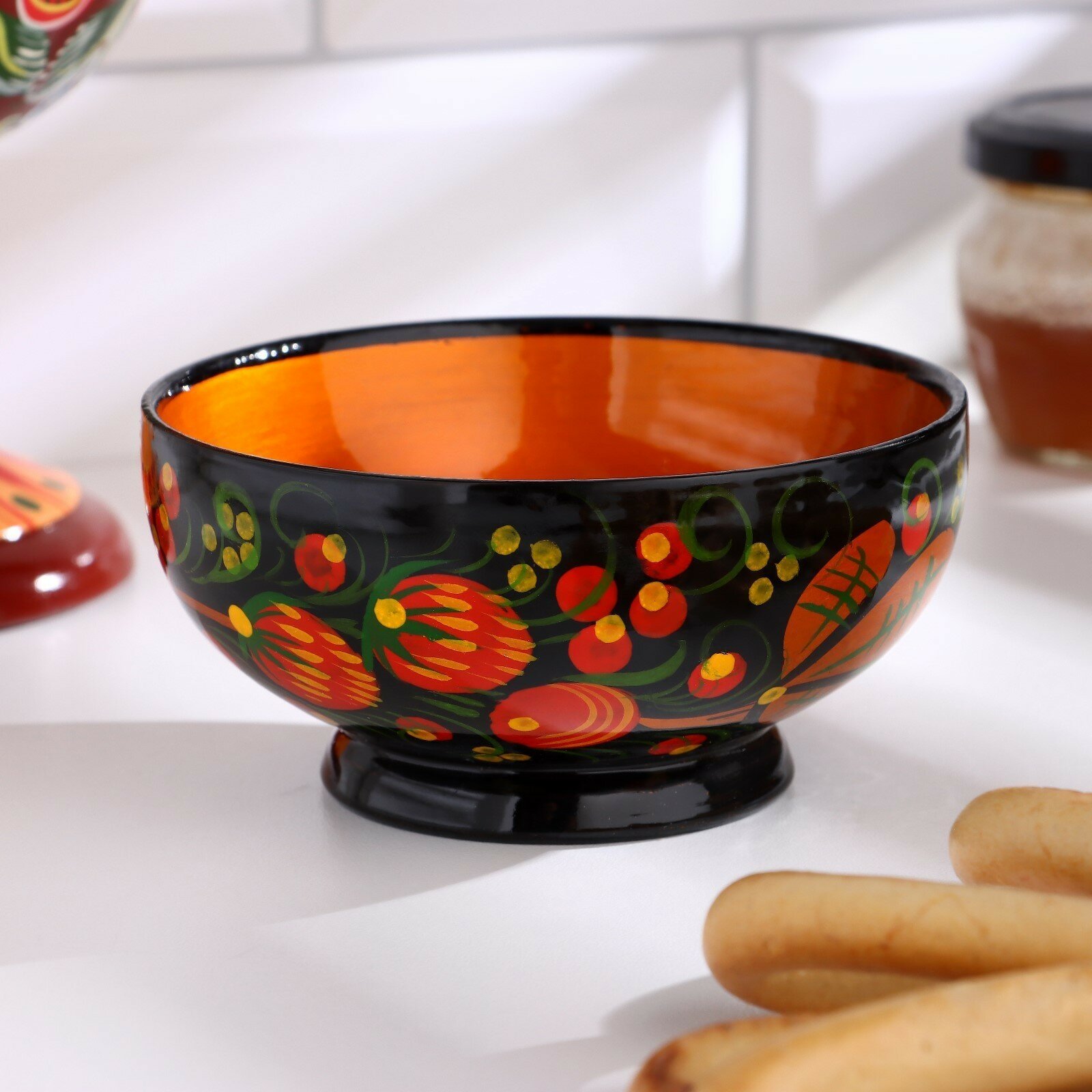 Чашка малая, блюдо деревянное 11×5,5 см, хохлома, русский стиль