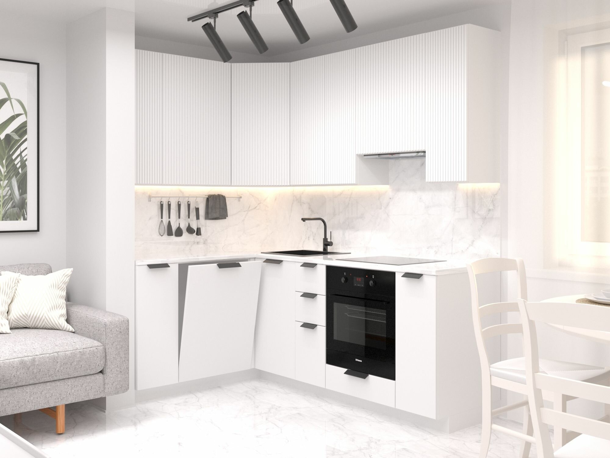 Кухонный гарнитур Евро Лайн Белый, 1500/2200 мм